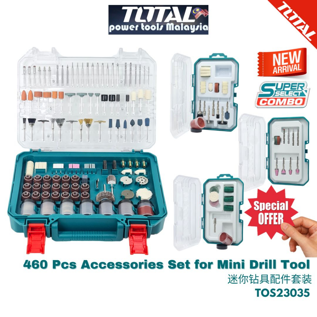TOTAL 460 Pcs Accessories Set for Mini Drill / Grinder Tool TG2006 ...