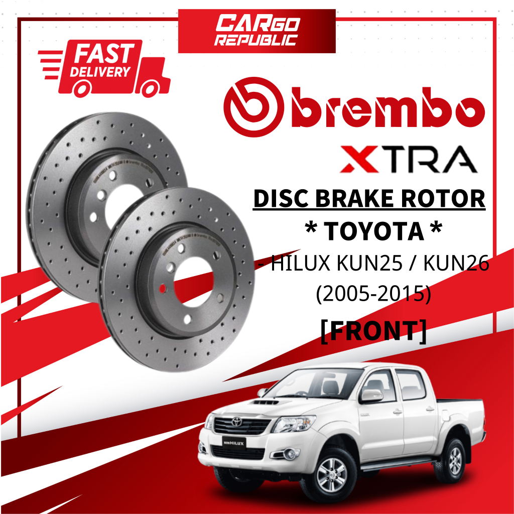 Brembo Rotor XTRA Toyota Hilux Kun25 / Kun26 (2005-2015) Front (Depan) Disc Brake Rotor 100% ...