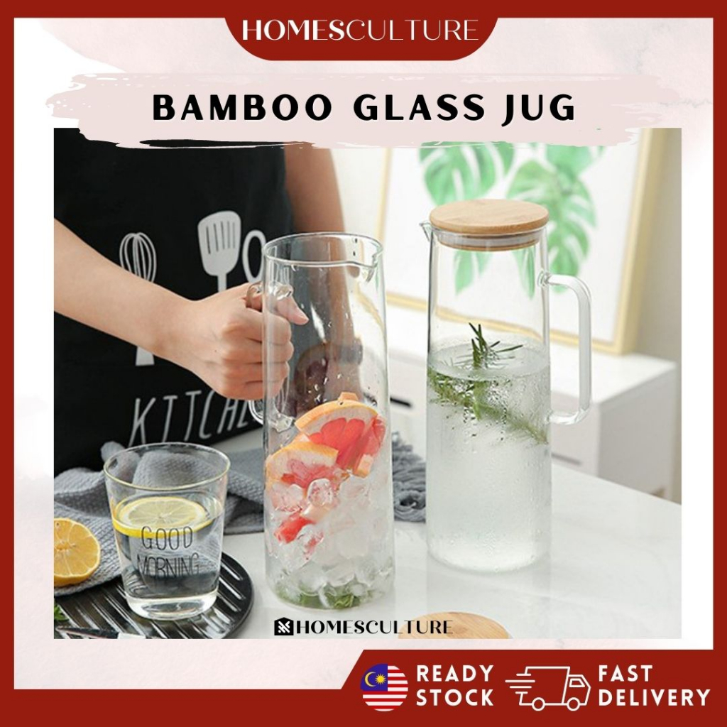 Bamboo Glass Jug Borosilicate Cold Hot Water Jug Heat Resistance ...