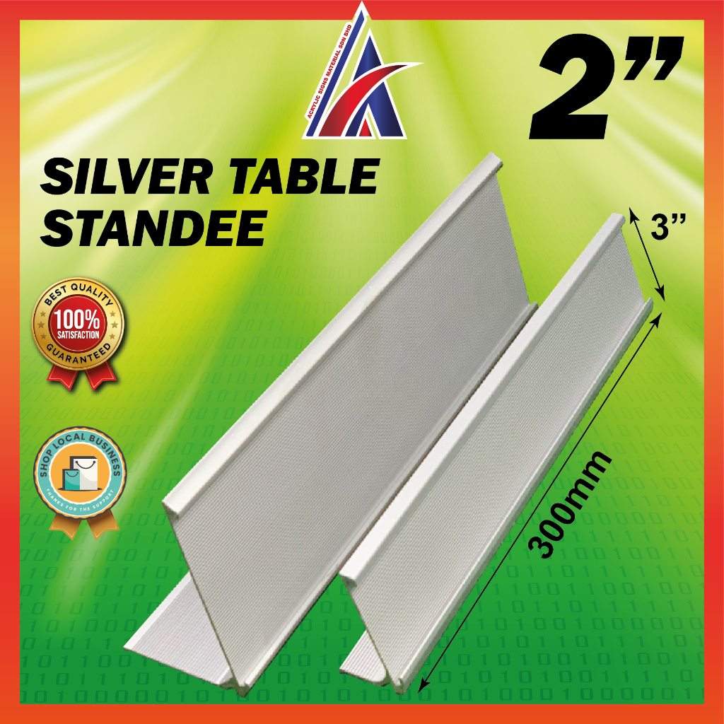 [READY STOCK] Silver Table Standee L Shape 2" x 300mm / Tanda Nama Meja ...