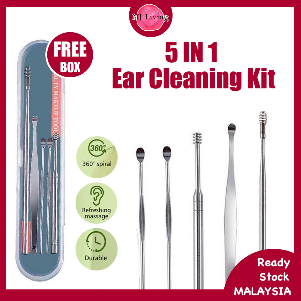 5 Pcs Stainless Steel Earpick Cleaning Kit Ear Care Wax Removal Tools ...