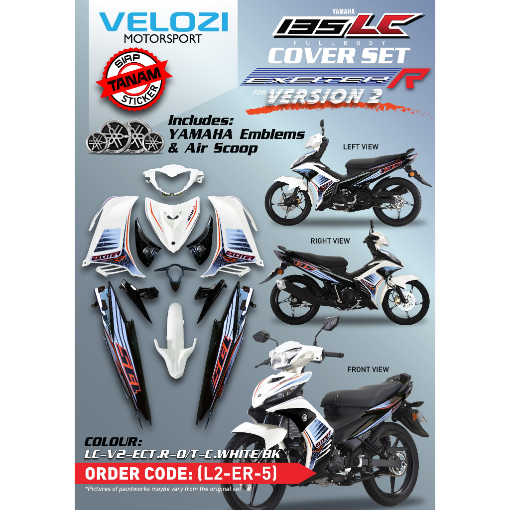 MALIBU COVERSET YAMAHA LC LC135 V2 EXCITER R WHITE BLACK LC-ER-5 HITAM ...