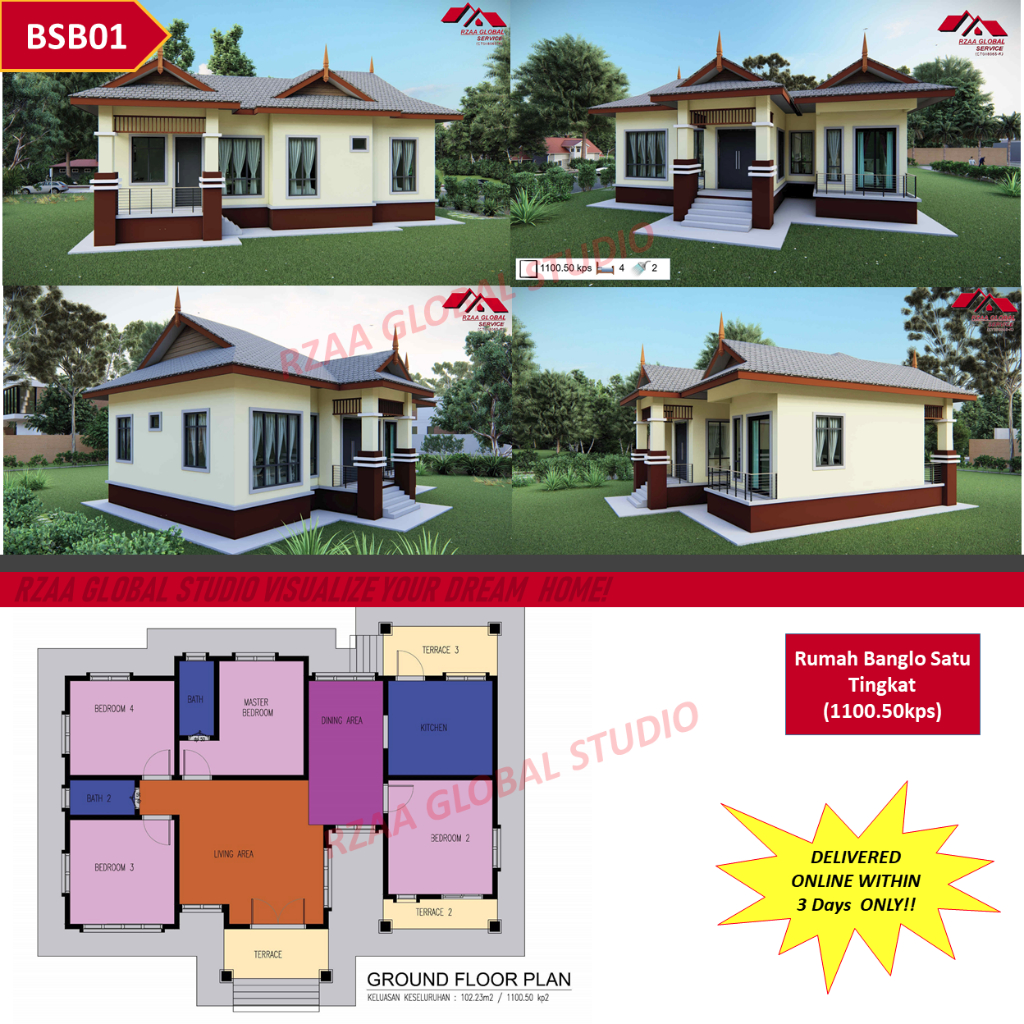 KOLEKSI PELAN RUMAH BANGLO SETINGKAT BERKELUASAN 1,001kps To 2,000kps ...