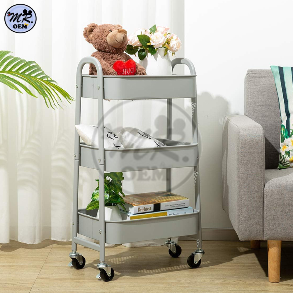 MR OEM Utility 3 Tier Steel Basket Snack Storage Trolley Kitchen Rack ...