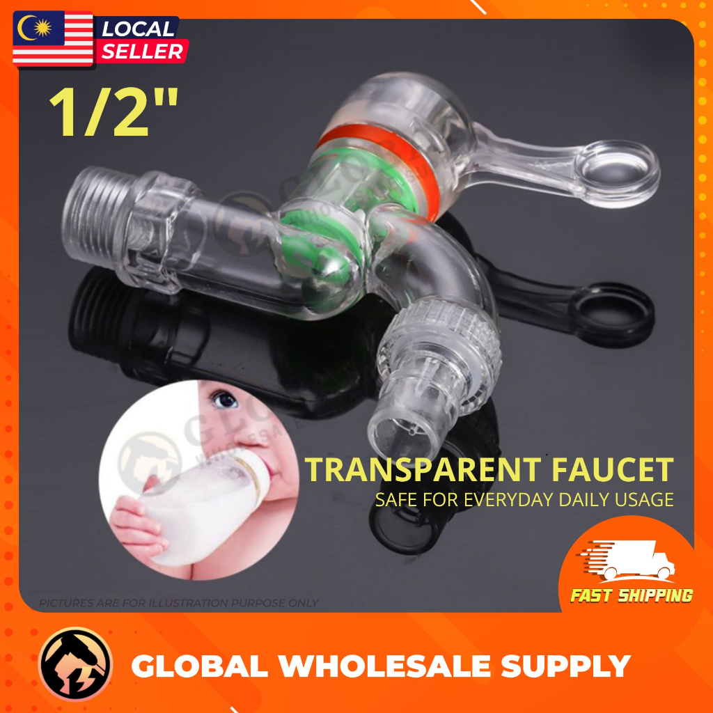 1/2" Transparent Faucet Pili Paip Transparent Garden Water Tap Plastic ...