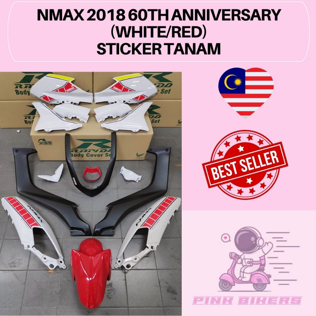 Coverset NMAX 2018 60th Anniversary White/Red Bodyset (Sticker Tanam ...