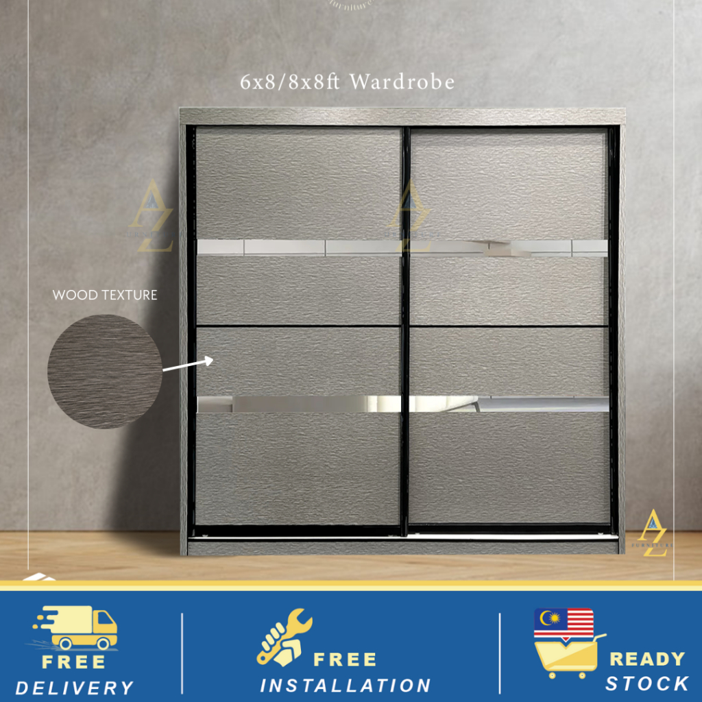 Free Installation | AZ Sliding Wardrobe | 6x8ft/8x8ft |Anti-Jump Sliding Door with Wooden Door ...