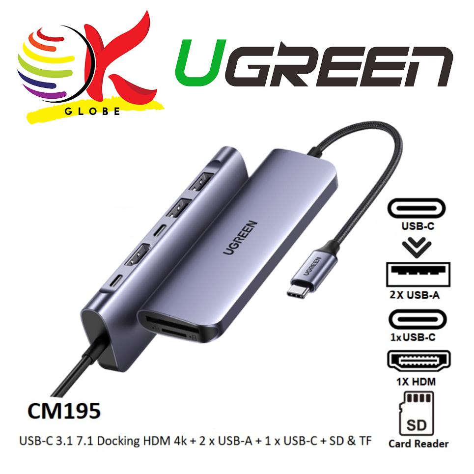 UGREEN USB-C 3.1 7 IN 1 DOCKING HDMI 4K @30HZ + 2*USB-A 3.0 + USB-C 3.1 + SD&TF CARD READER+ PD ...