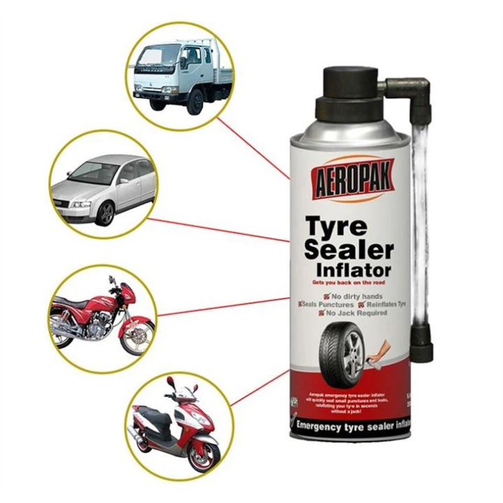 AEROPAK Tyre Sealer Inflator 450ml Emergent Repair Fast Sealant Spray Seals Punctures No Jack ...