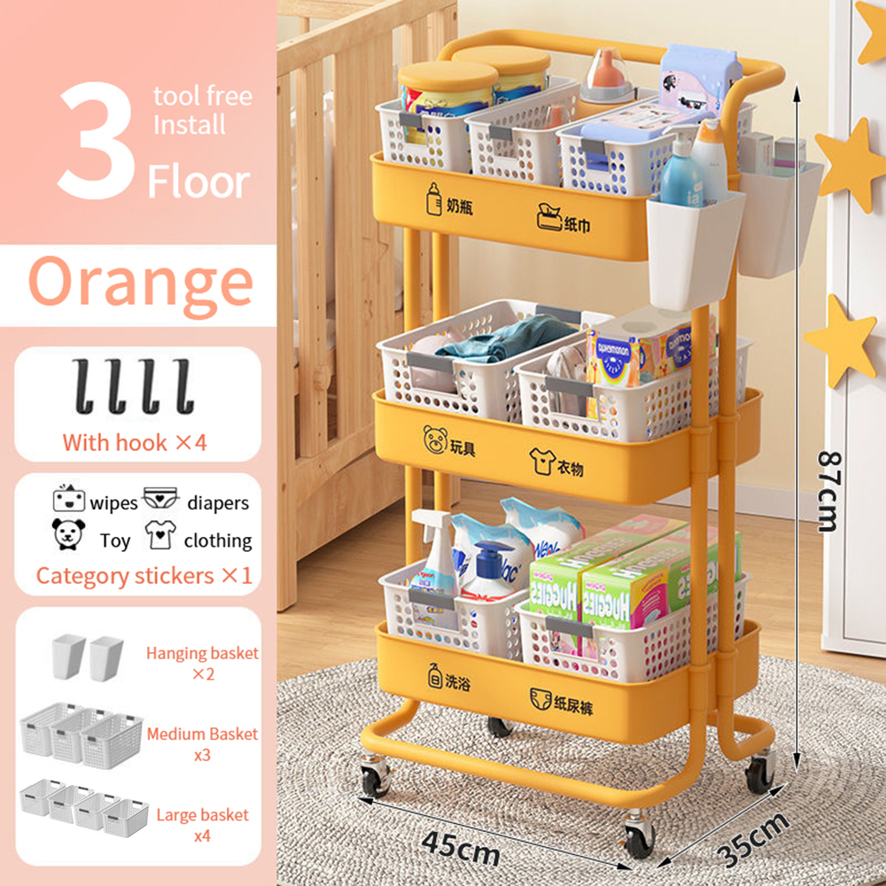 [MINCHI] Full Set 3/4 tier Trolley Rack Quality Baby Storage Rack ...