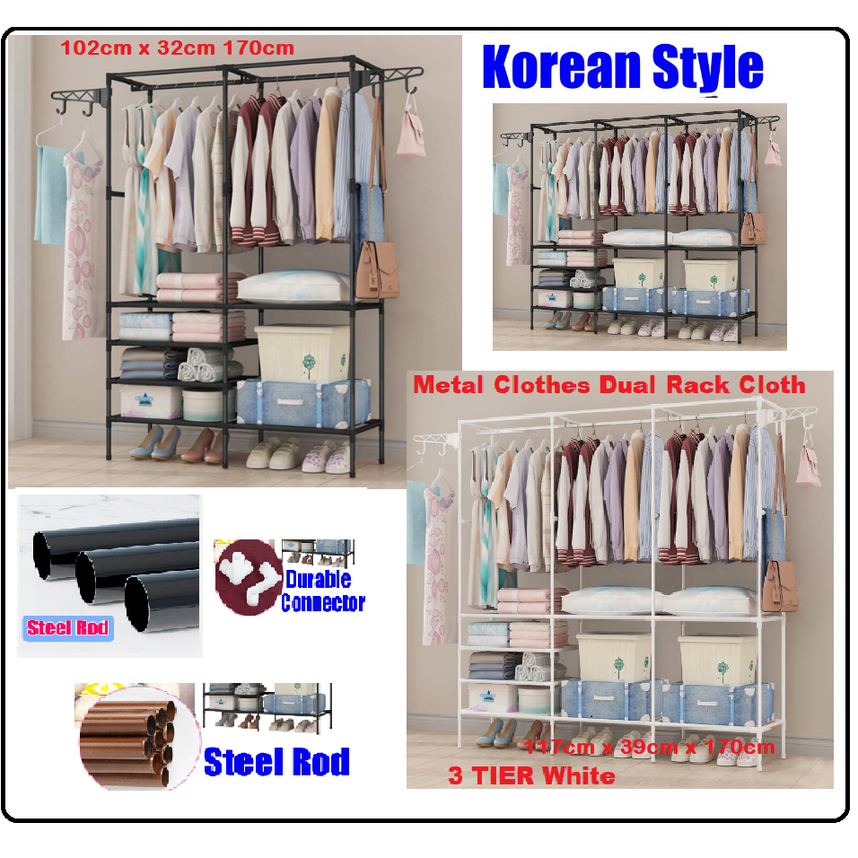 Multipurpose Metal Wardrobe Dual Rack Clothes Organizer Drying Rack ...