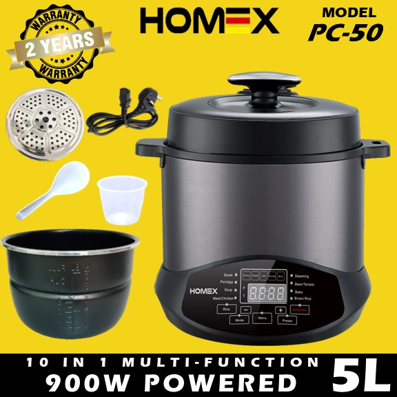 [𝟐 𝐘𝐄𝐀𝐑 𝐖𝐀𝐑𝐑𝐀𝐍𝐓𝐘] HOMEX 5L Pressure Cooker PC-50 (10-in-1 Multi ...