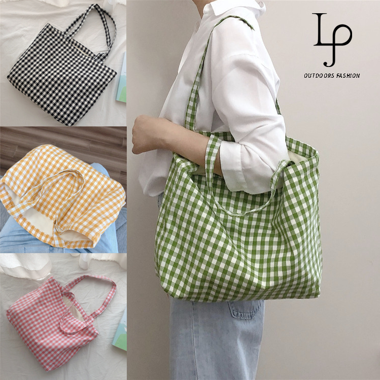 LJ- Tote Bag Monochrome Grid Woman Canvas Bag Shopping Hand Bag ...
