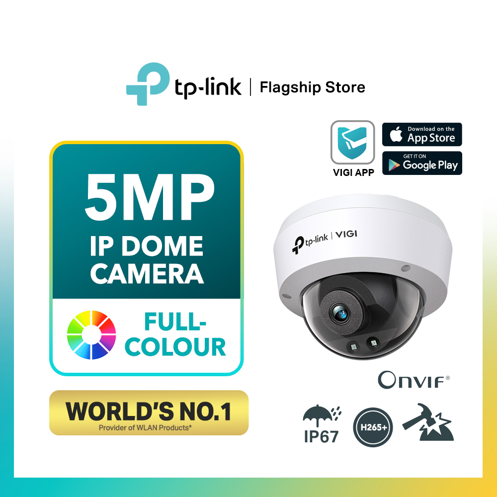 TP-Link VIGI C250 5MP CCTV Full-Color Dome Wired IK10 Vandal-Proof IP67 ...
