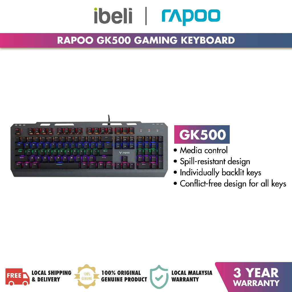 Rapoo GK500 Backlit Mechanical Gaming Keyboard - 3 Years Warranty | Shopee Malaysia