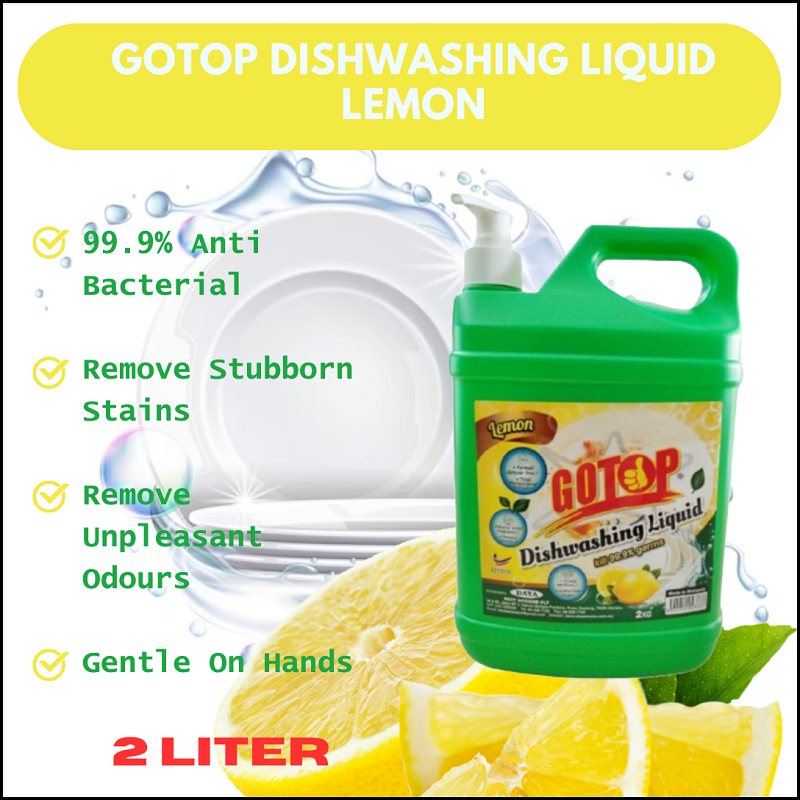 GOTOP Dishwashing Liquid Lemon 2 Liter / Sabun Cuci Pinggan Lemon 2 ...