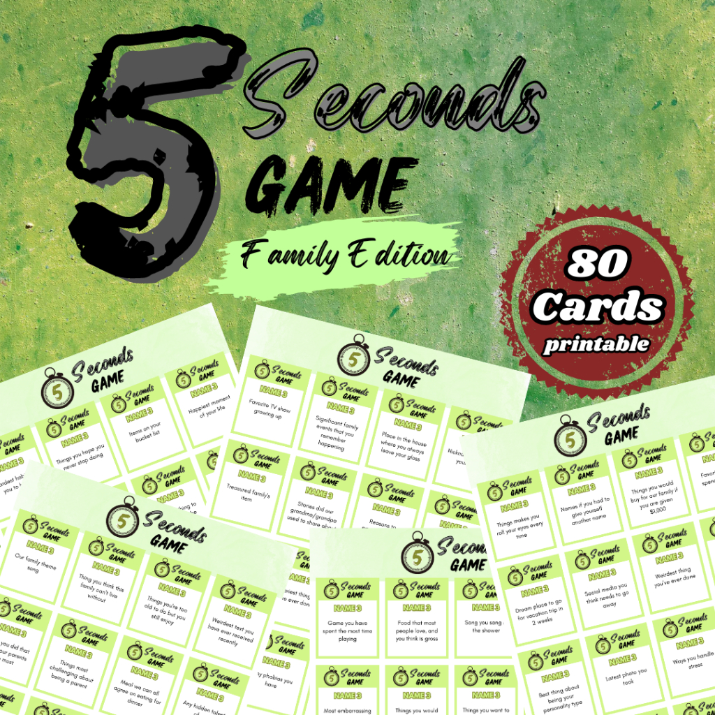Cards Game | 5 Seconds Game FAMILY Edition | Printable & Paperless Game ...