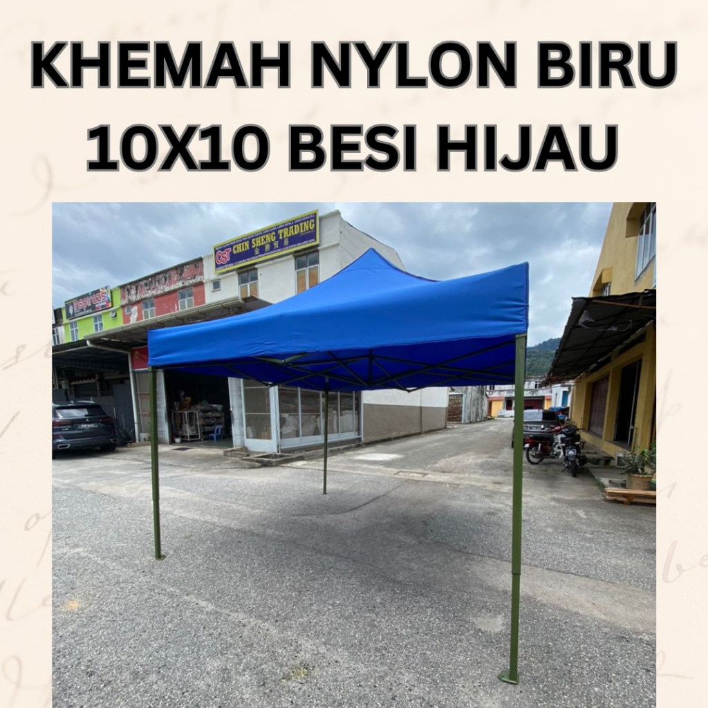 KHEMAH NIAGA PVC BIRU/SILVER DAN BIRU NYLON BESI HIJAU 10ft X 10ft (3M ...