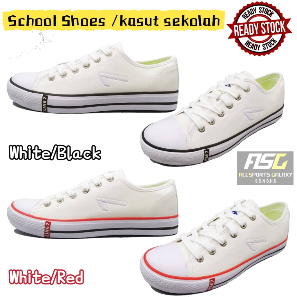 (LINE SEVEN) L7-6619 WHITE SCHOOL SHOES / KASUT SEKOLAH PUTIH READY ...