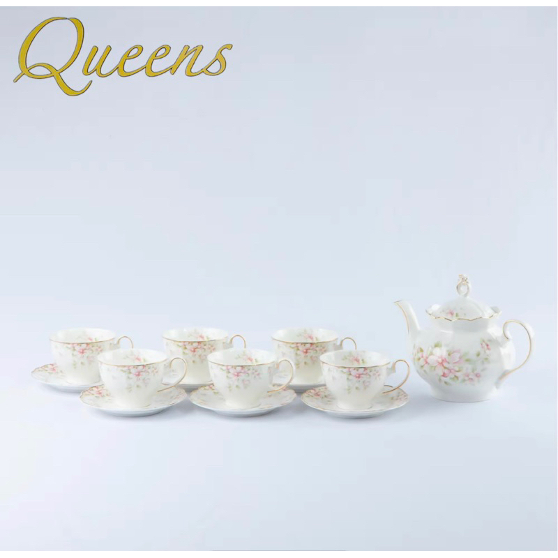HOT🔥QUEENS PREMIUM PORCELAIN 13PCS TEA SET-(DESIGN TERBARU)CAMELLIA ...