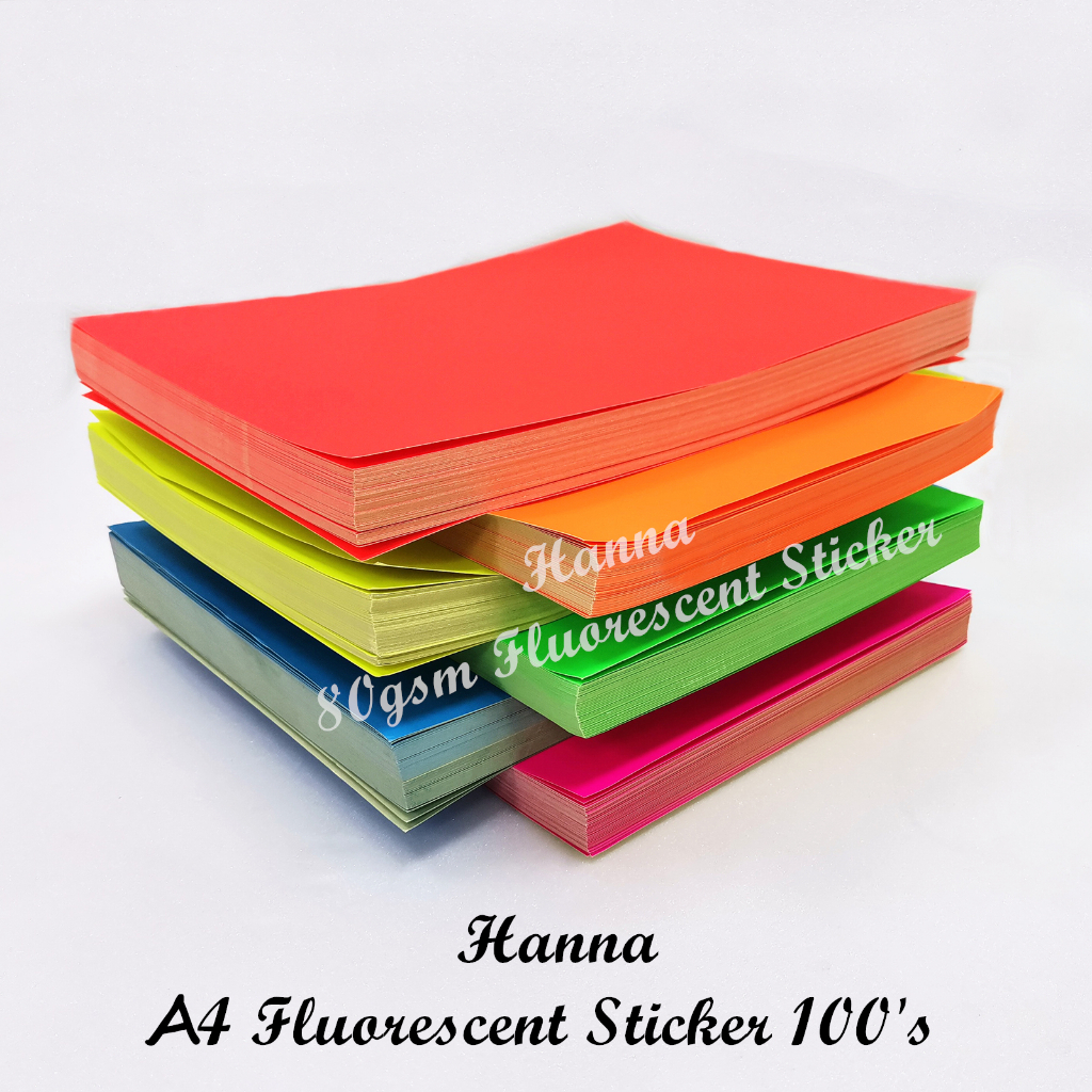 (100's/pkt) 80gsm A4 Fluorescent Sticker Paper Self Adhesive Sticker ...