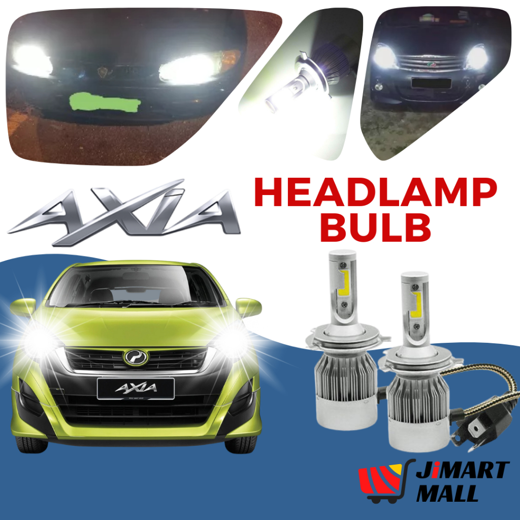 PERODUA AXIA HEADLAMP LED BULB 6000K White Car Head Light Lamp Spotlight Besar Lampu Depan ...