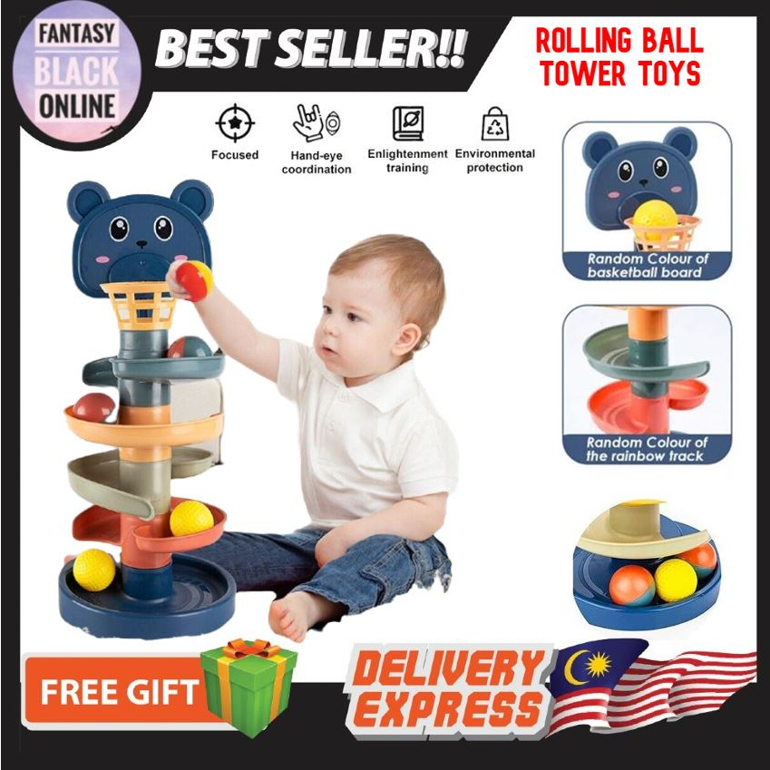 #Readystock 5 Layer Fun Rolling Slide Ball kids fun rolling tower toys ...