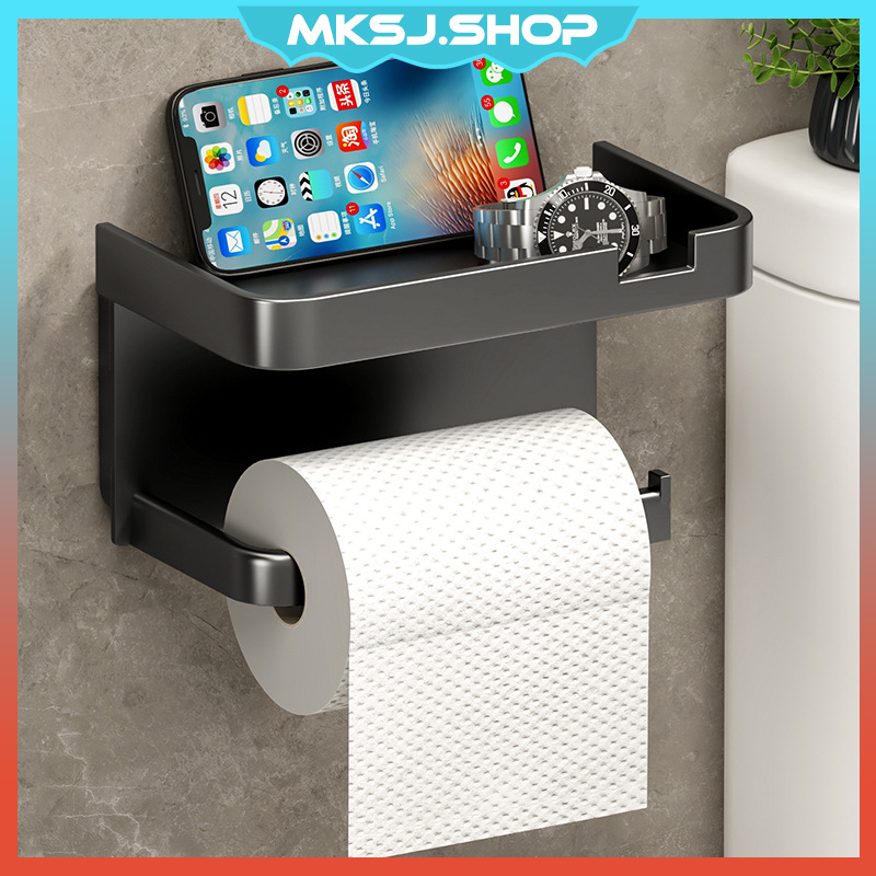 Tissue Holder Wall Mounted Toilet Paper Roll Storage Rack Punch-Free ...