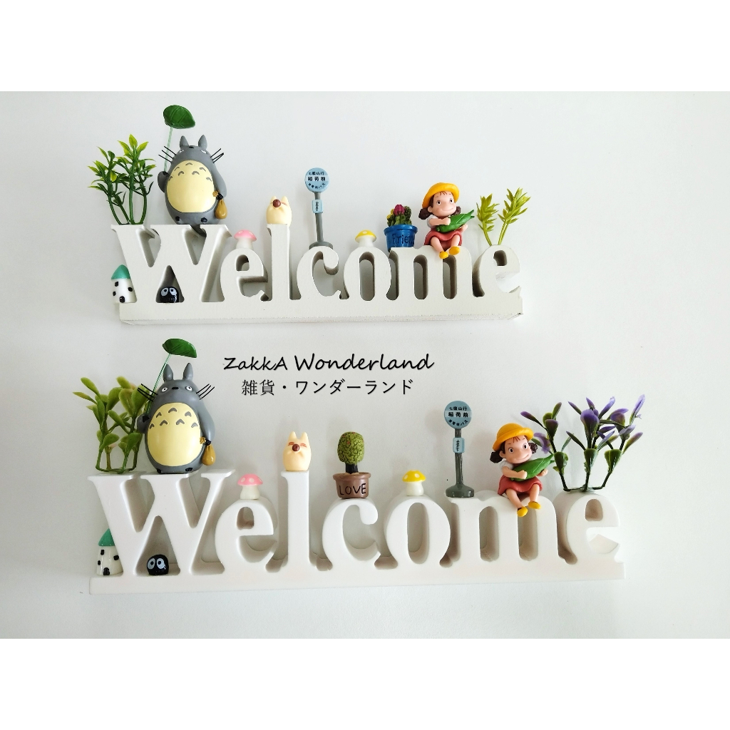 🌱 TOTORO & FRIENDS 🌱 WELCOME Sign Natural Wooden Style Deco for home ...