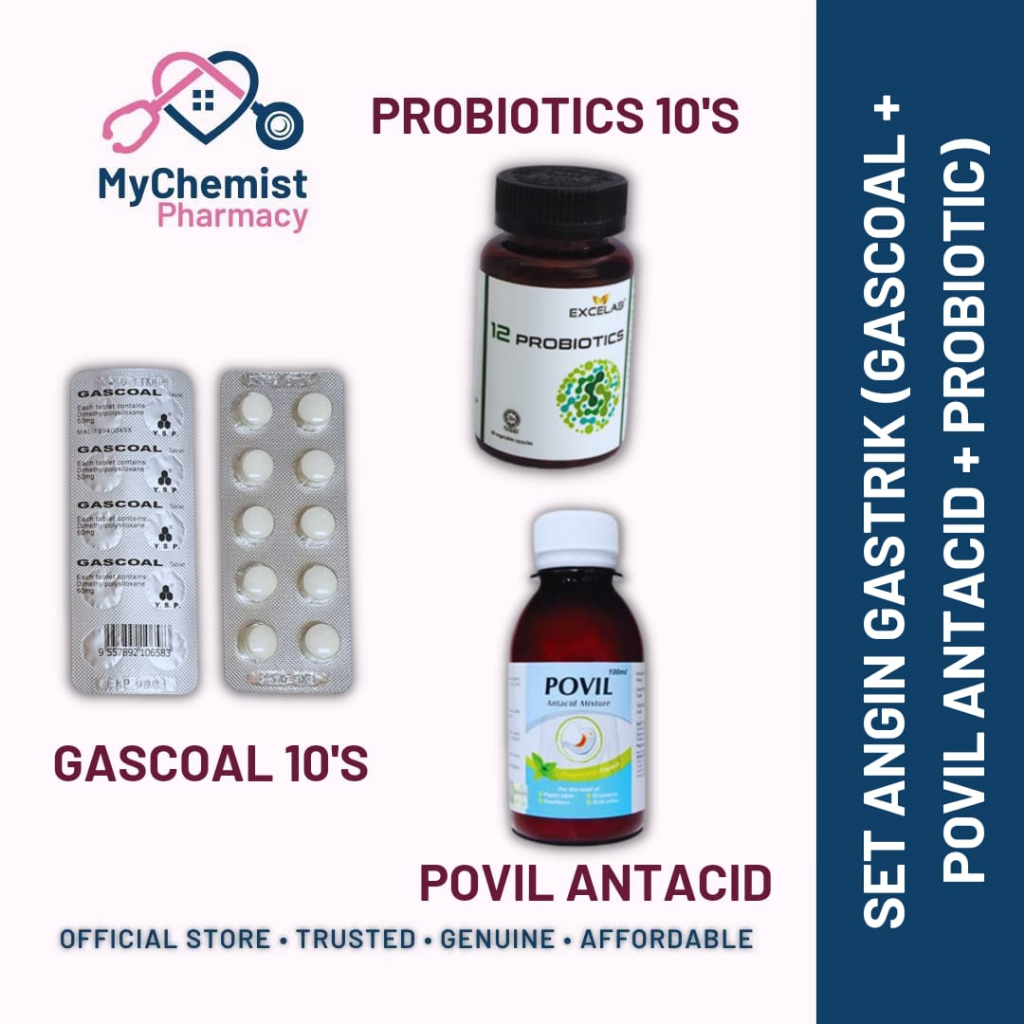 Combo Set Angin dan Gastrik untuk Dewasa (Povil Antacid + Gascoal Tab ...
