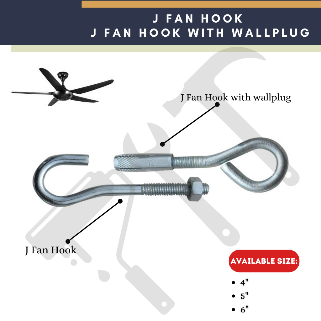 Fan Hook | J Fan Hook | J Fan Hook with Wallplug | J Fan Hook with Nut | Hook Kipas | Bentuk J ...