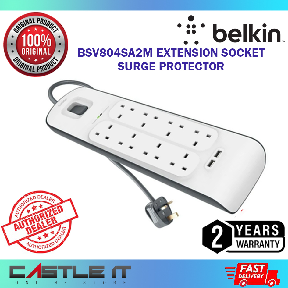 Belkin BSV804SA2M Extension Socket Surge Protector 8 Plugs With 2 USB 2 ...
