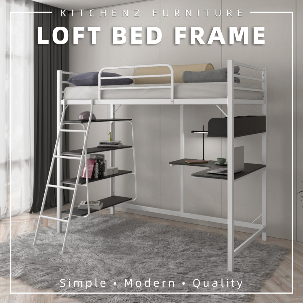 Loft Bed Frame Study Table & Book Shelves / Katil Besi loft + Meja ...
