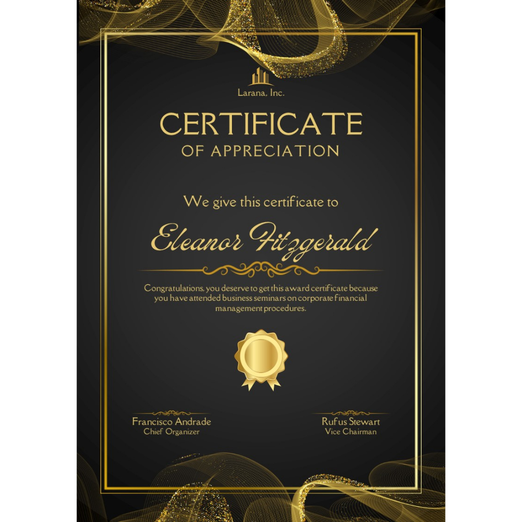 CERTIFICATE / SIJIL TEMPLATE_POTRAIT [EDITABLE] Black And Gold Elegant ...