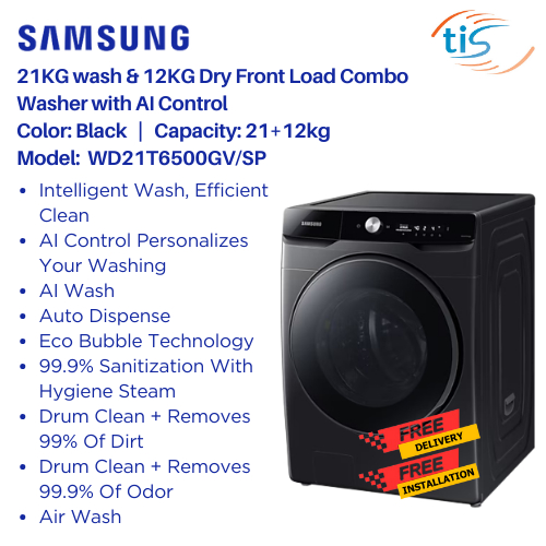 SAM-WD21T6500GV/SP | Samsung 21KG wash & 12KG Dry Front Load Combo Washer with AI Control ...