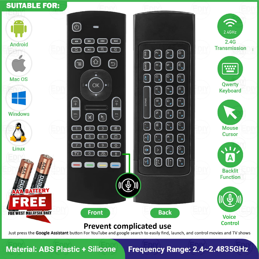 MX3 2.4G USB WIRELESS AIRMOUSE KEYBOARD REMOTE USB ANDROID SMART TV ...