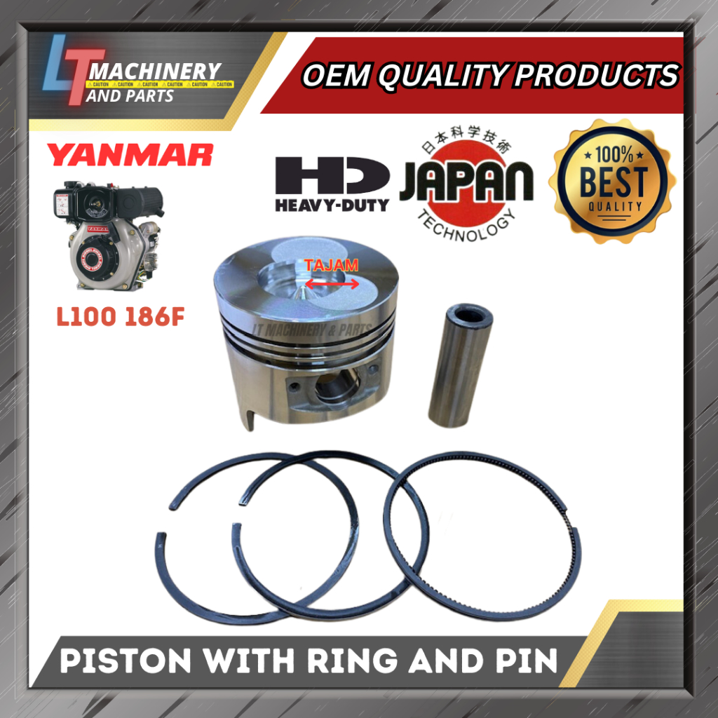 Yanmar China Engine L100 186F Piston with ring and pin size STD ...