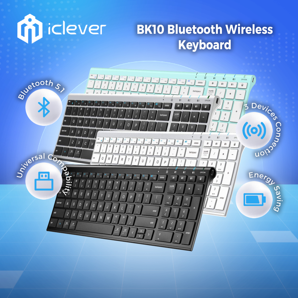 [2023 Upgraded ]iClever BK10 Bluetooth 5.1 Keyboard, Multi Device Keyboard Rechargeable with ...