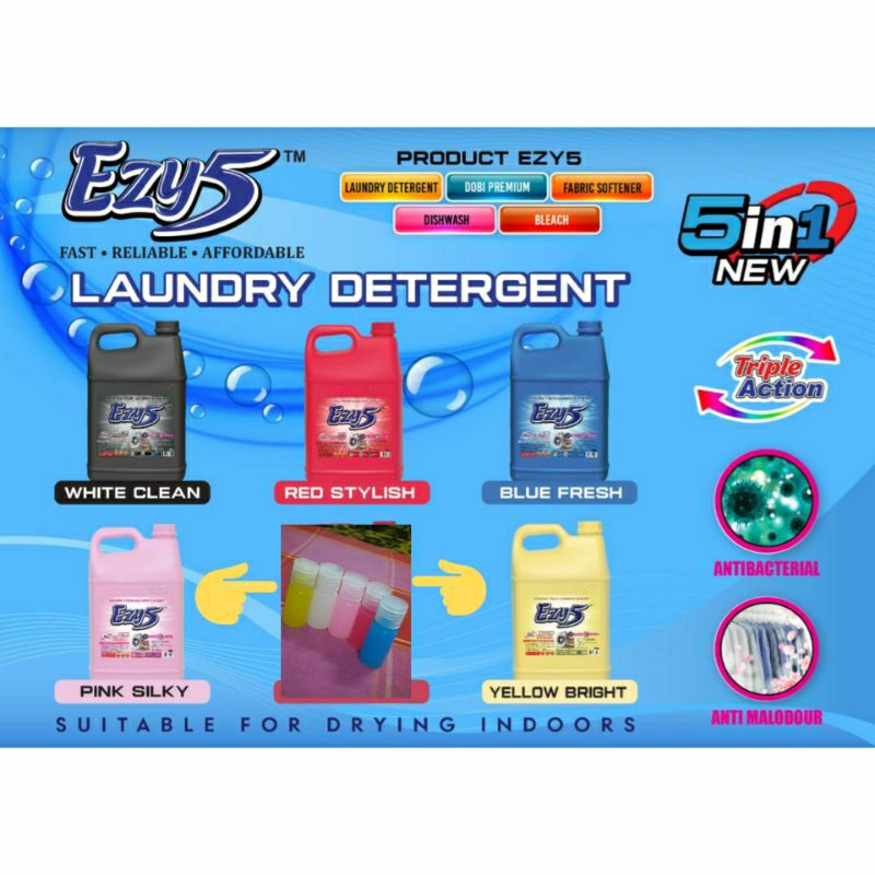 Sample 5 jenis bau sabun basuh baju ezy5 10ml setiap 1 botol white ...