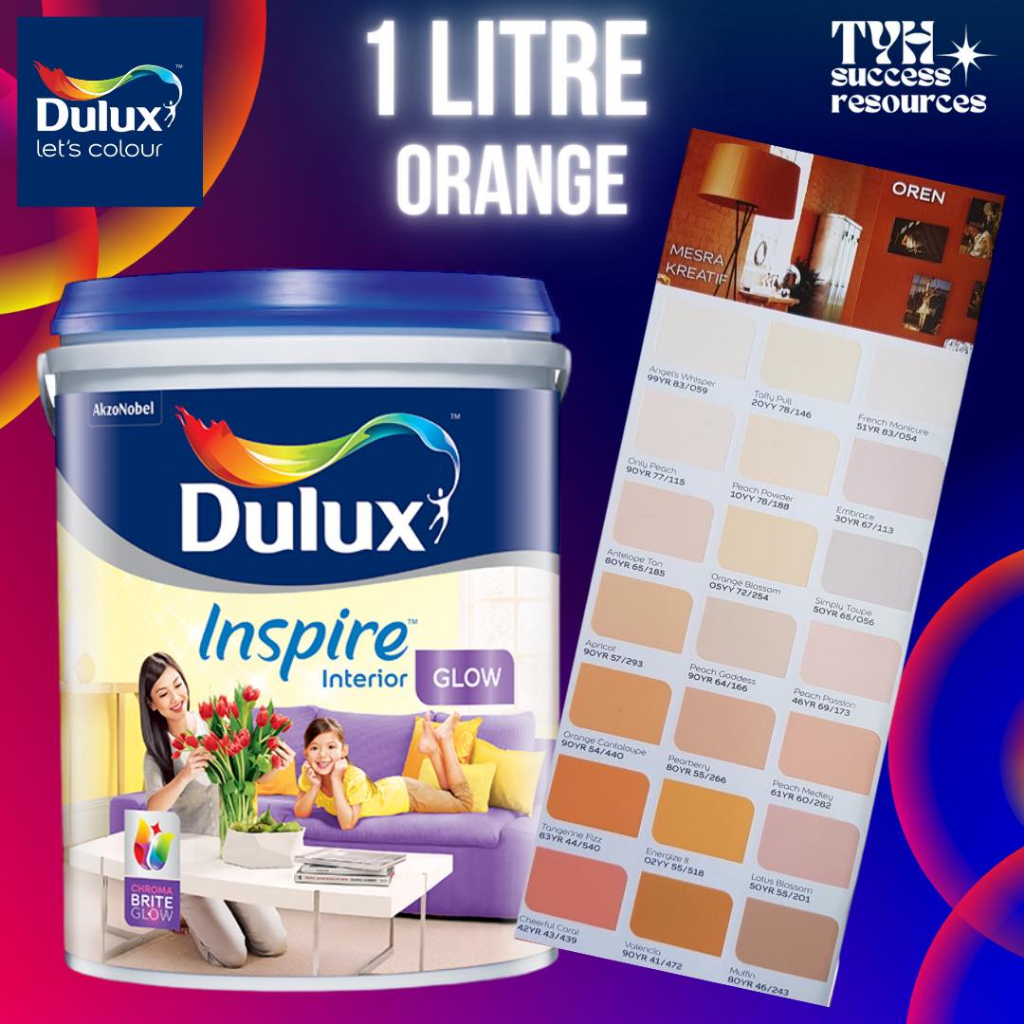 Orange1 Litre ICI DULUX inspire interior glow finish paint/wall paint ...