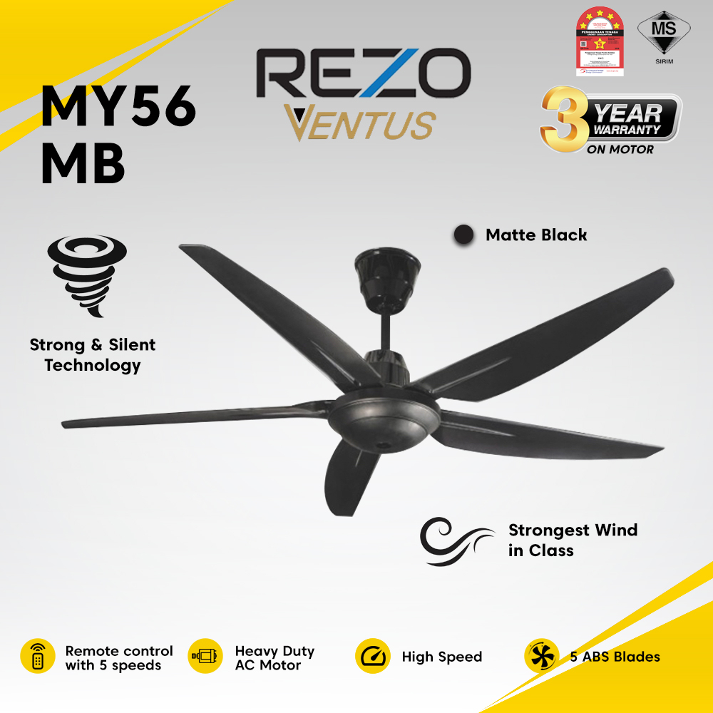 REZO VENTUS MY56/5B Ceiling Fan Remote Control 5 Speed 5 ABS Blades ...