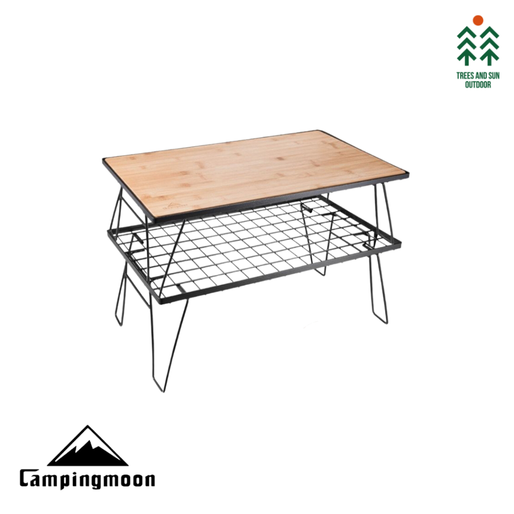Campingmoon T-233-2TP Multipurpose Steel Field Rack Stackable Table Set With Bamboo Plate ...