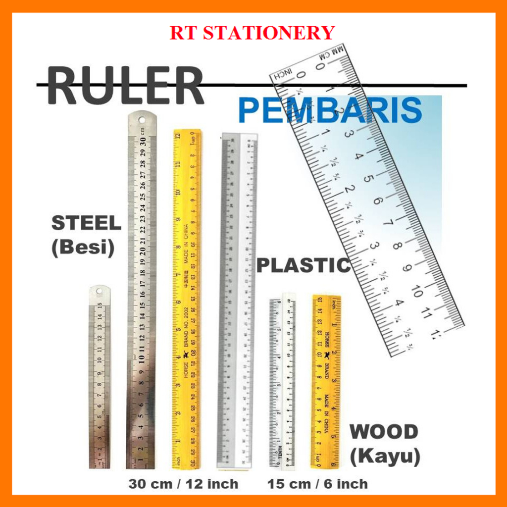 White Side Plastic Straight Ruler Pembaris Plastik 15cm 20cm 30cm/ Wooden Ruler 15cm 30cm/ Steel ...