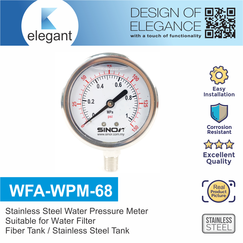 WFA-WPM-68 Stainless Steel Water Pressure Meter Suitable For Sand ...