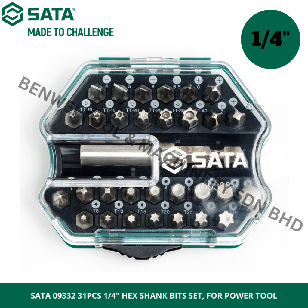 SATA 09332 31PCS 1/4'' DR. ELECTRIC SHANK BITS SET / TORX BITS ...