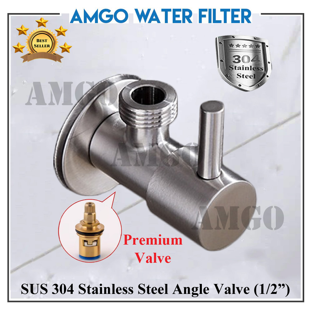 AMGO SUS 304 Stainless Steel Angle Valve Kitchen Bathroom Quarter Turn ...