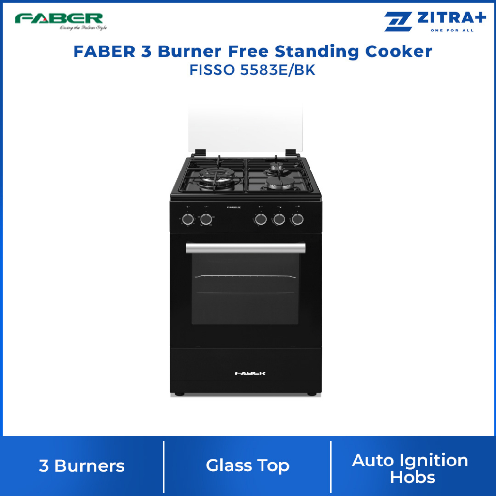 FABER 3 Burner Free Standing Cooker FISSO 5583E/BK | Full Electric Oven ...