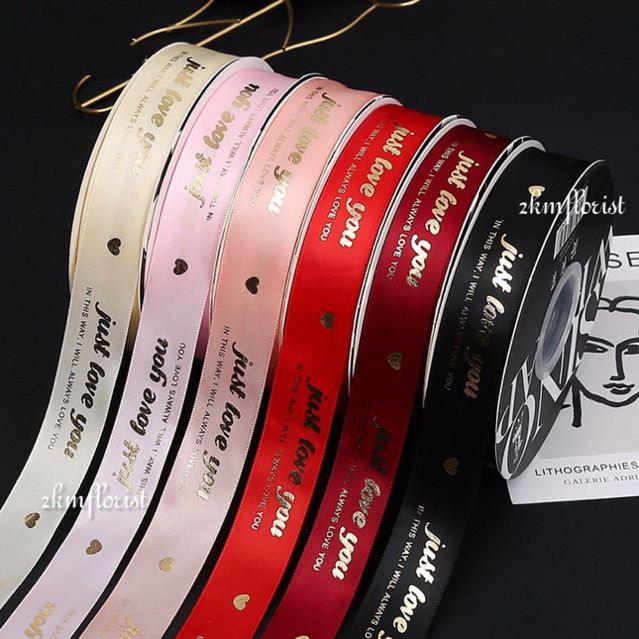 (41M) 2.5CM LOVE YOU Ribbon Reben Riben Gift Satin Flower Bouquet Happy ...