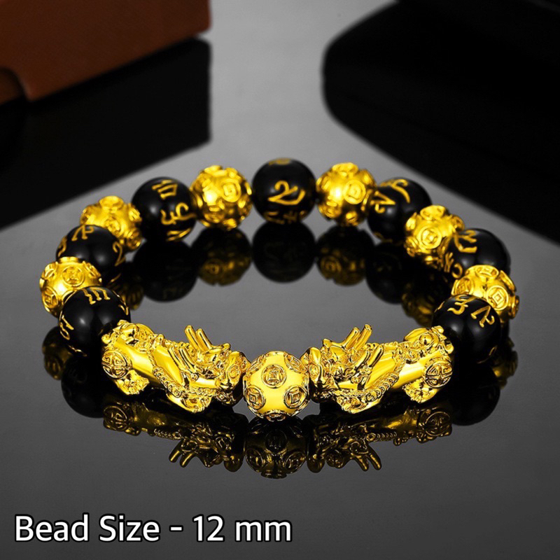 Pixiu Agate Gold Plated Dragon Head Glossy Beads Bracelet- Gelang Naga ...