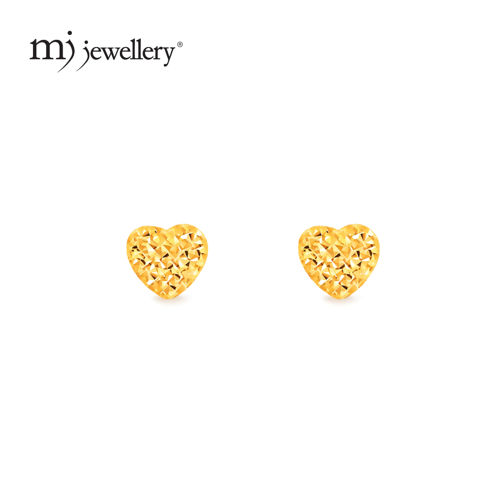 MJ Jewellery Gold Half Love Earrings S100 (L Size) , 375 Gold & 916 ...